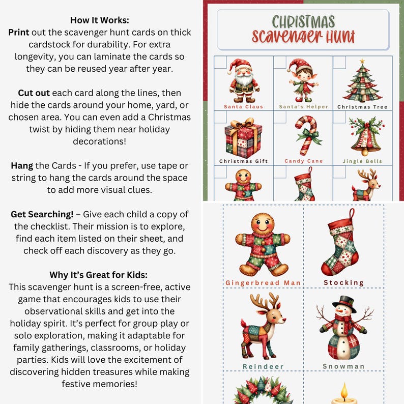 Christmas Scavenger Hunt Printable Cards, Holiday Party Game, Christmas ...
