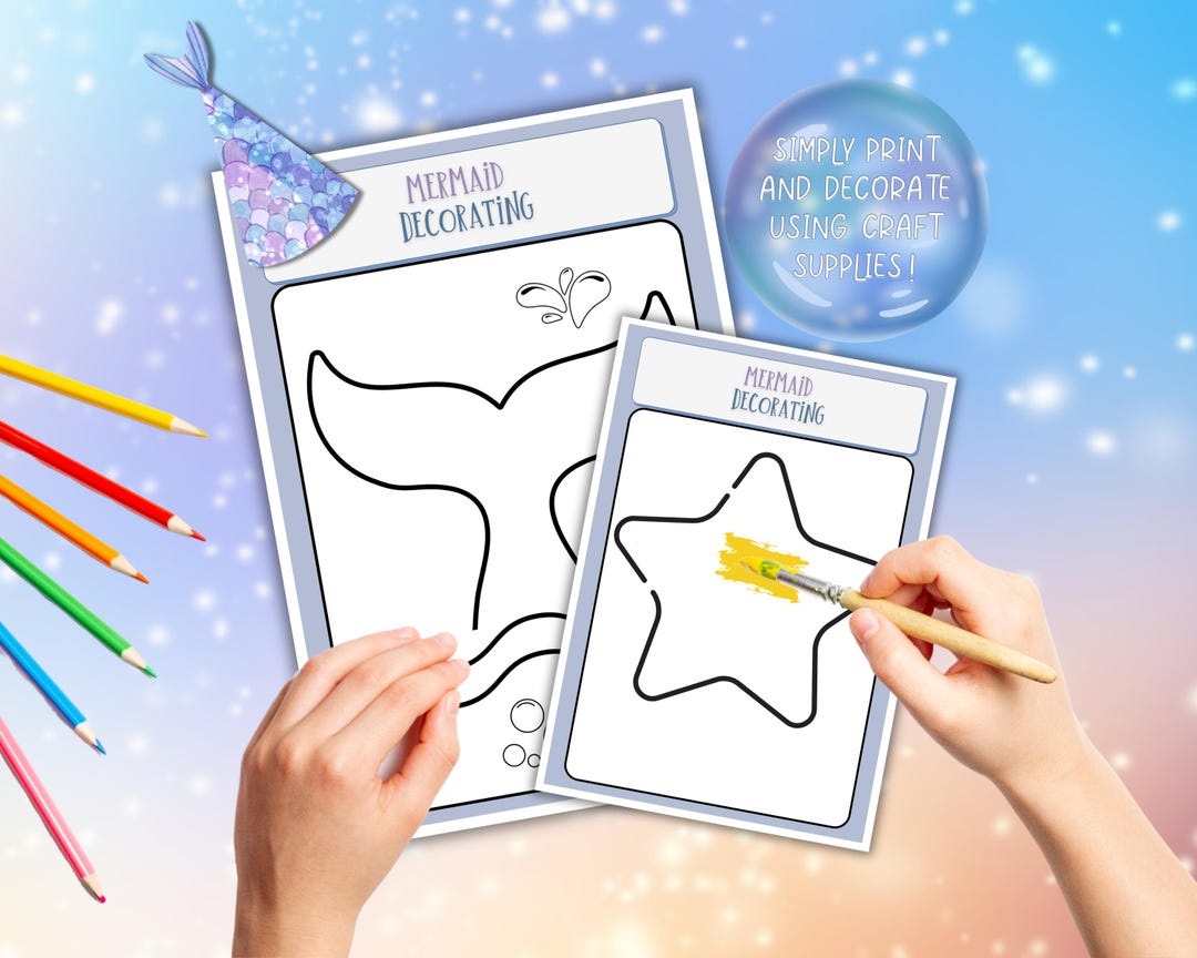 Mermaid Craft Decorating Pages, Printable Mermaid Colouring, Ocean ...