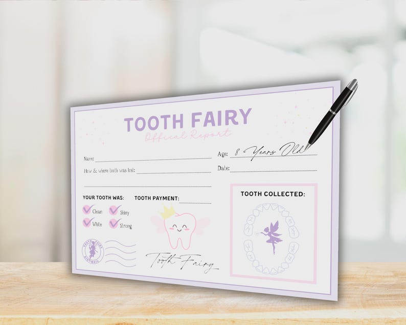 Printable Tooth Fairy Report Card, Kids Lost Tooth Keepsake (digital ...