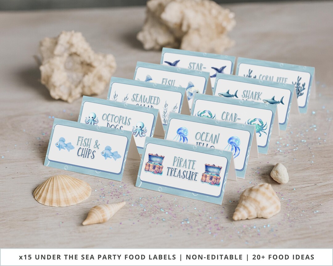Under the Sea Party Food Labels, Non-editable, Sea Creature Labels ...