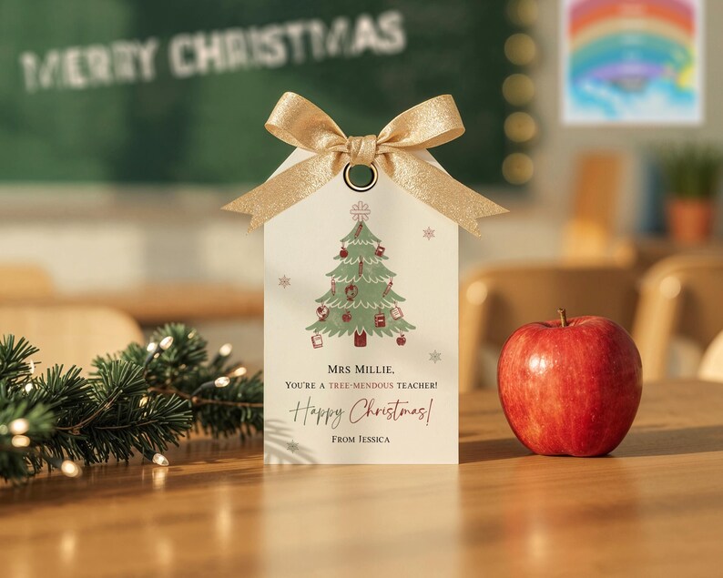 Christmas Teacher Gift Tag, Editable Canva Template, Printable Gift Tag ...