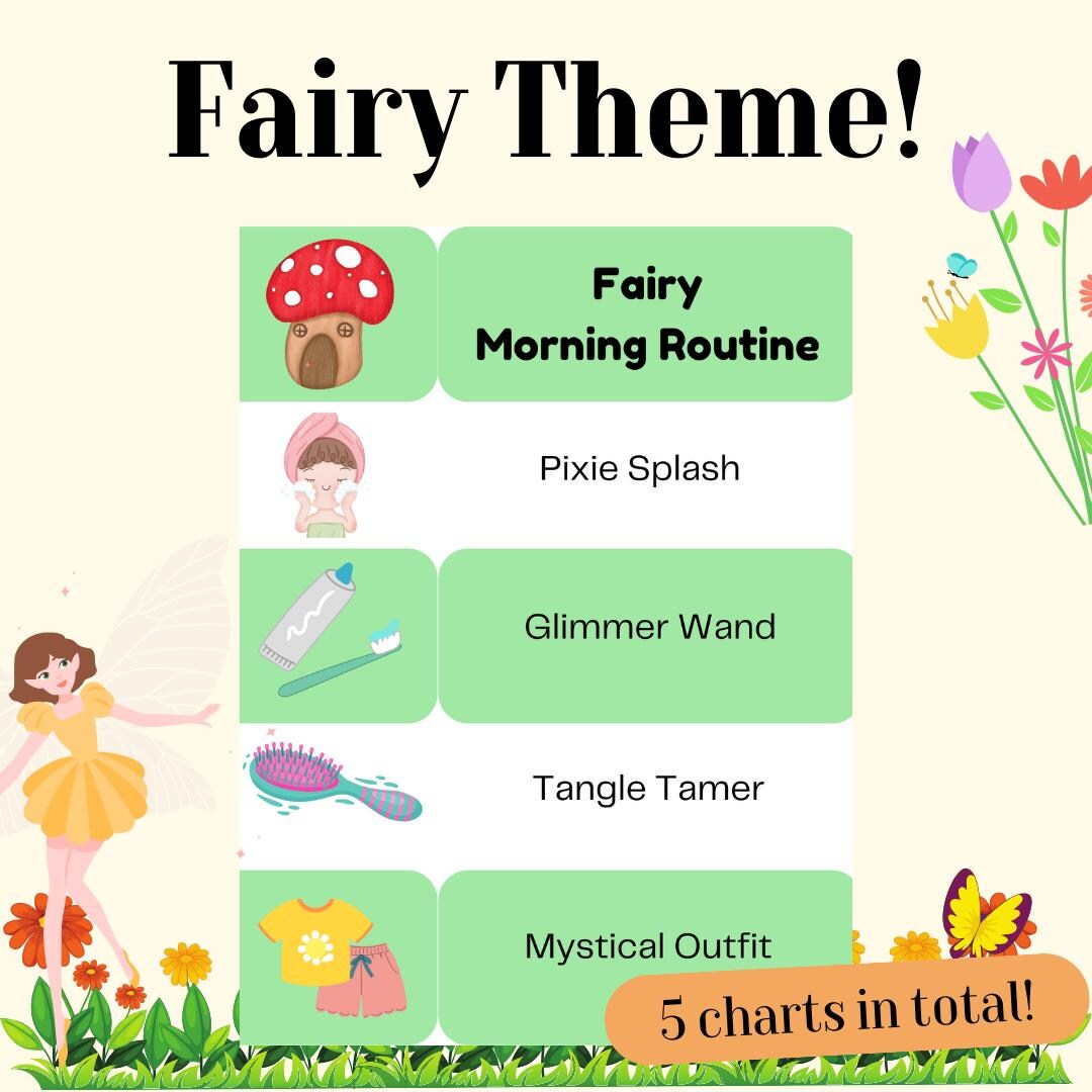Fairy Themed Kids Schedule, Morning and Evening Daily Routine Chart for ...