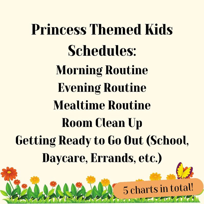 Princess Themed Schedule for Kids, Chore Chart for Toddlers With ...