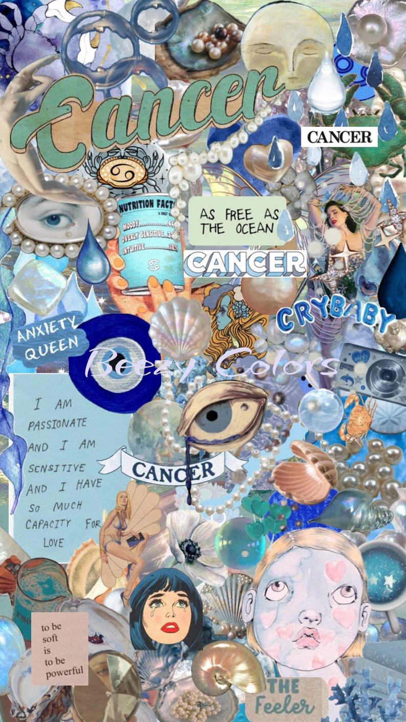 Cancer Zodiac Unique Digital Art, One of a Kind Collage, Printable ...