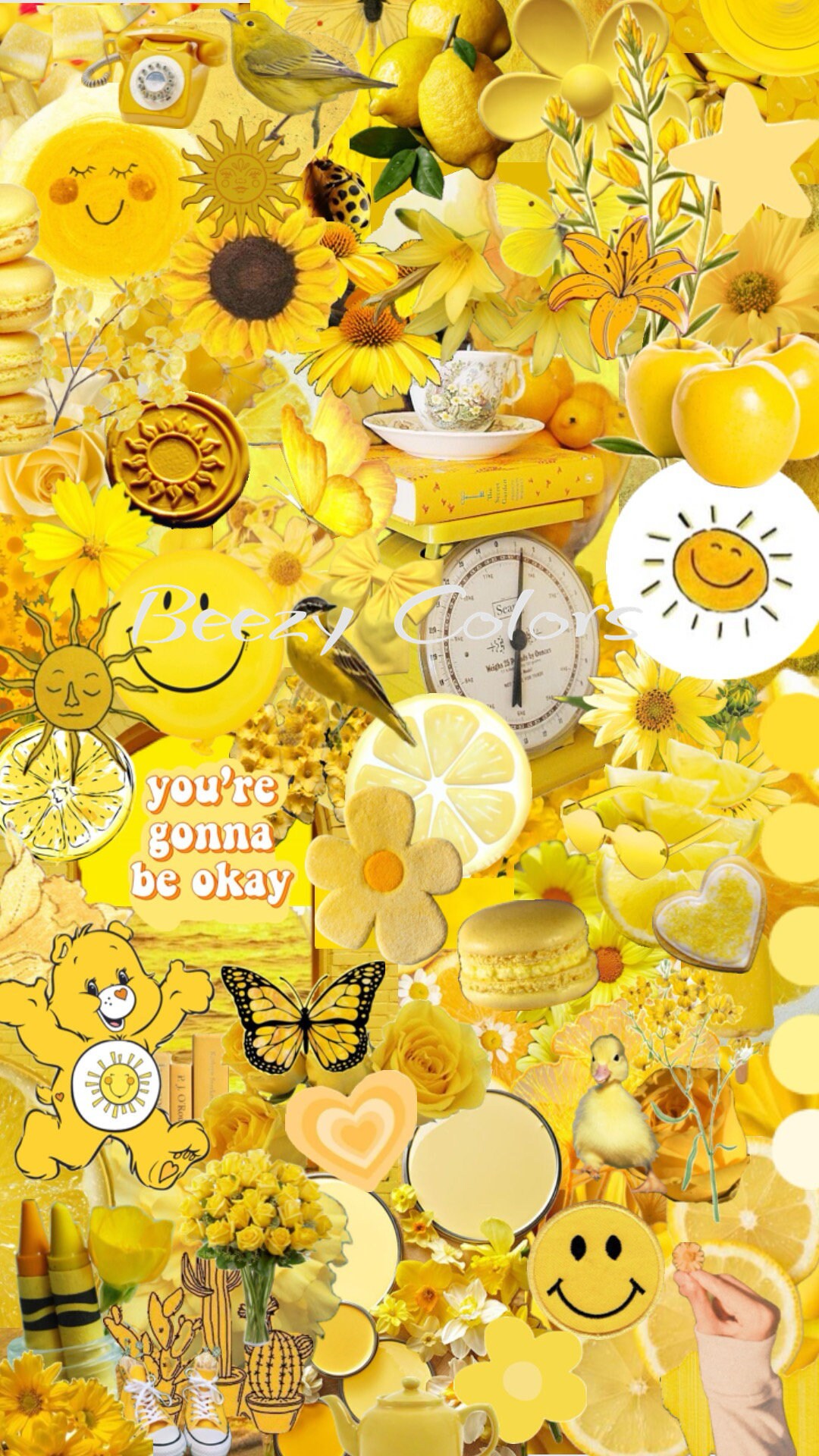 Happy Yellow Unique Digital Art, One of a Kind Collage, Printable, High ...