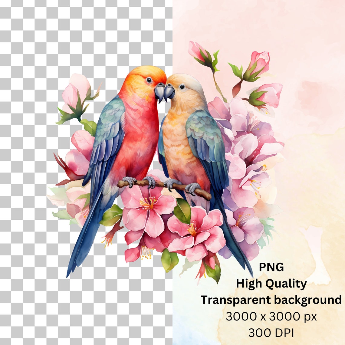 Lovebirds Watercolor Clipart, Valentines Clipart, Bird Clipart ...