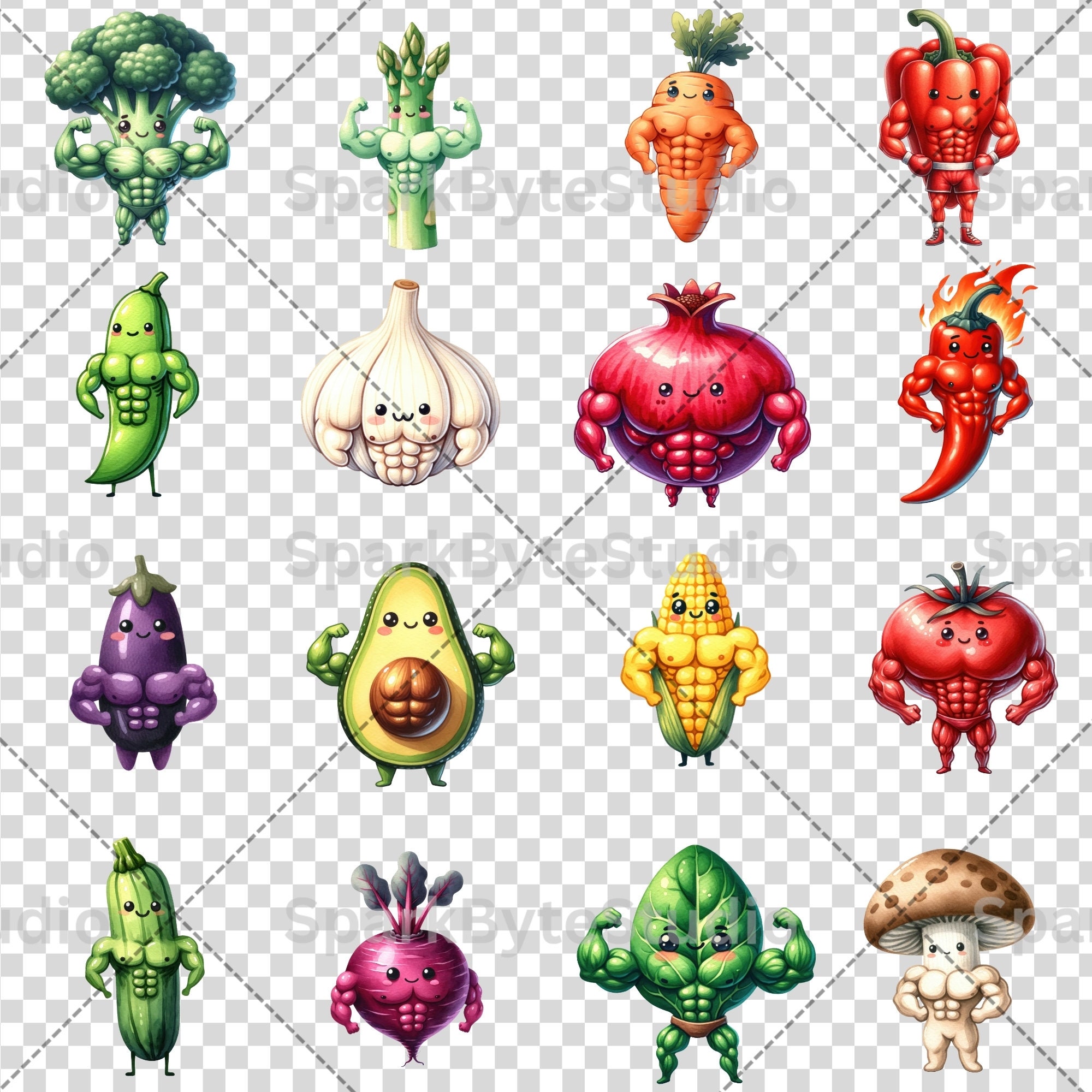 Cute Veggie Six Pack Clipart, Whimsical Vegitables Clipart, Funny ...