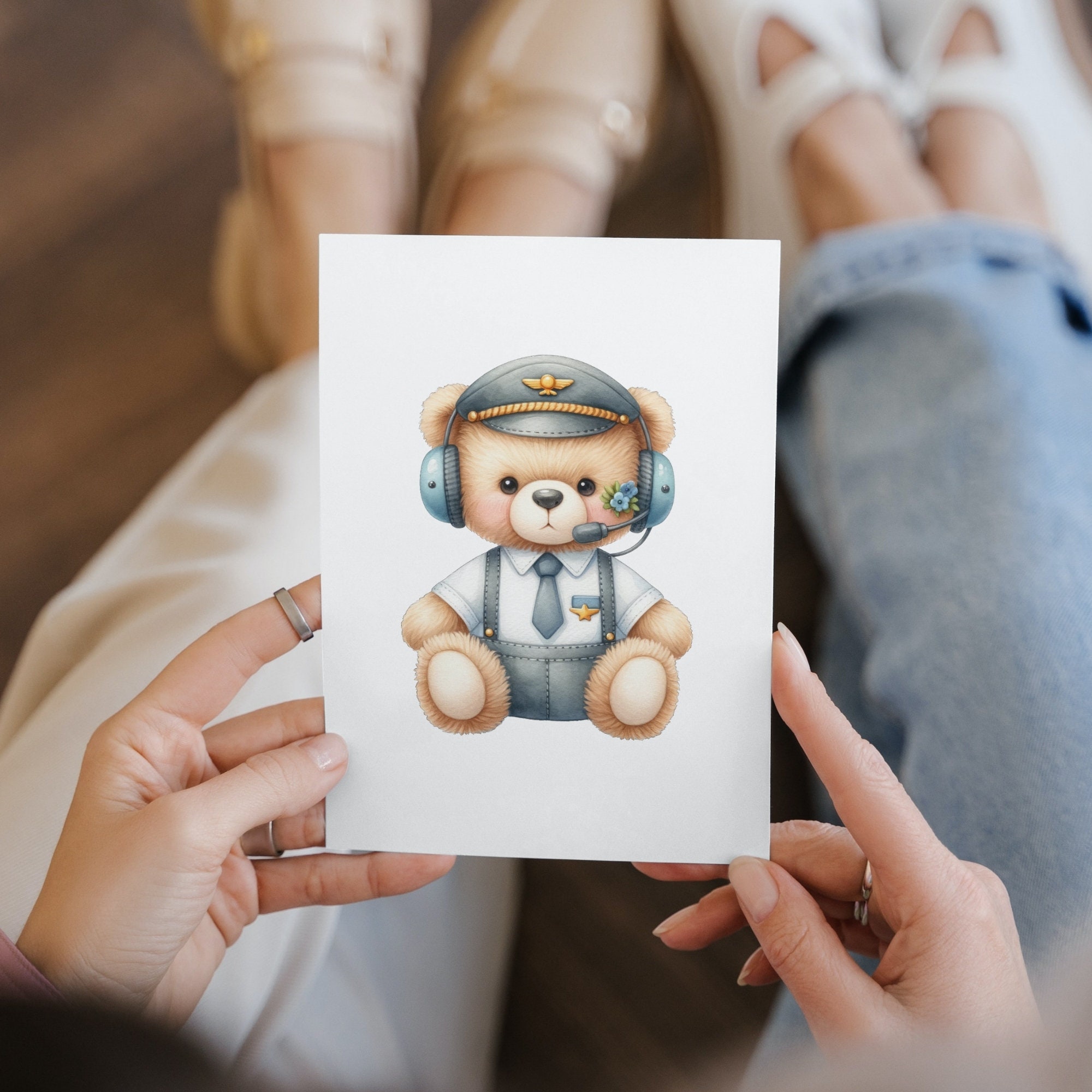 Watercolor Aviator Bear Clipart: Baby Shower PNG (digital Download) - Etsy