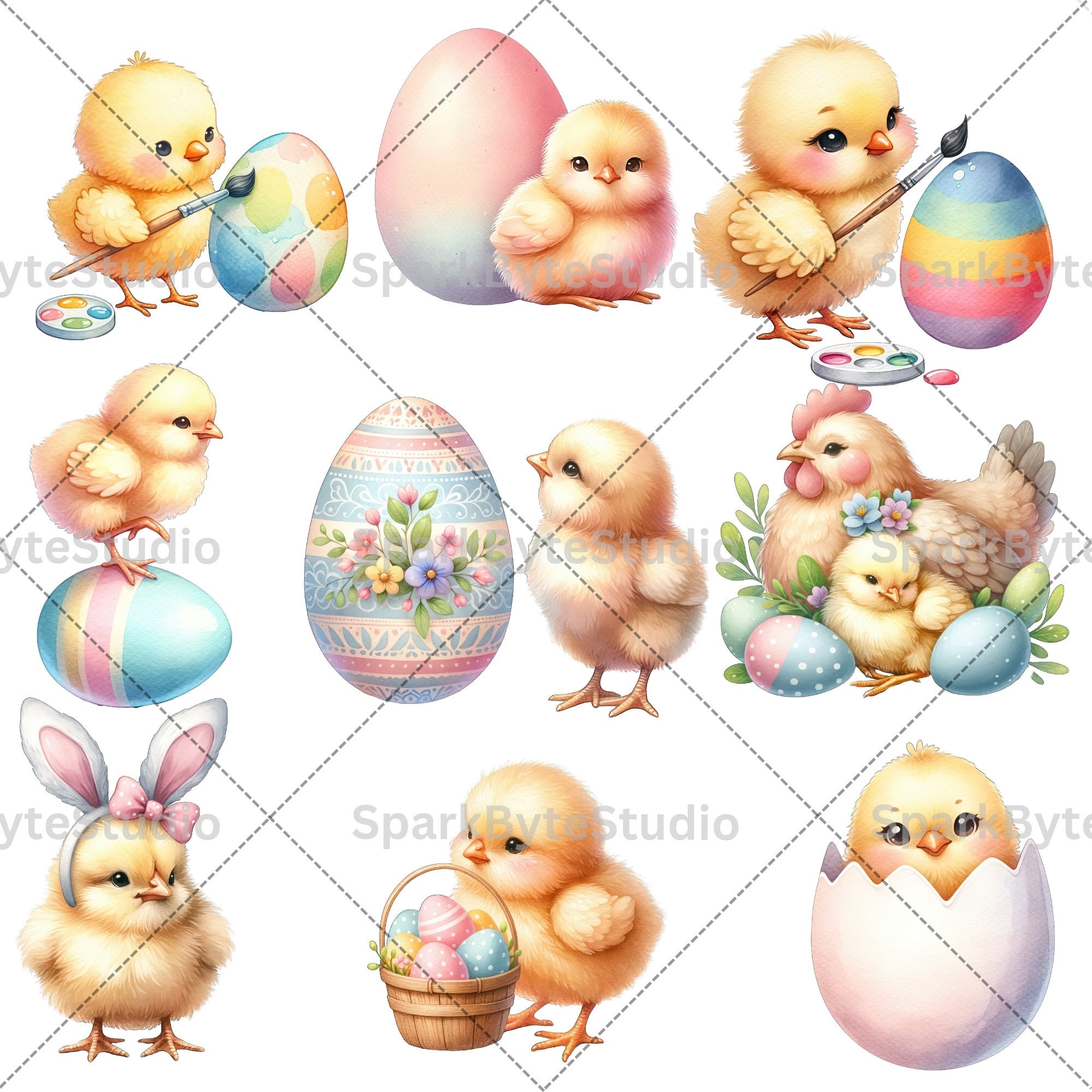 Baby Chick Watercolor Clipart, Easter Clipart, Spring Clipart, Baby ...