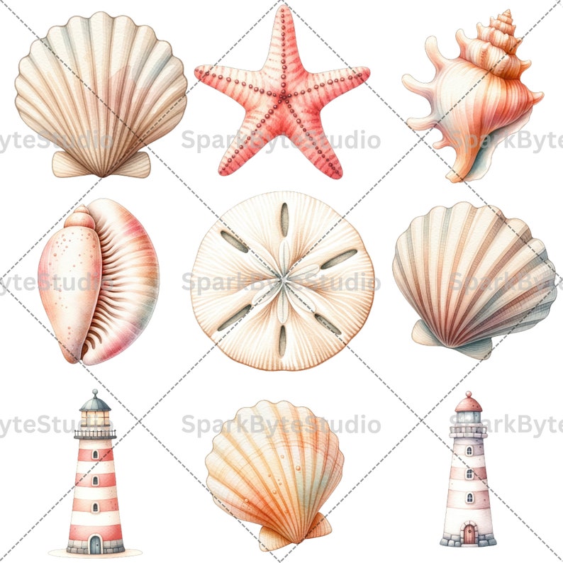 Nautical Clipart, Ocean Waves, Lighthouse, Ship, Anchor, Seashell ...