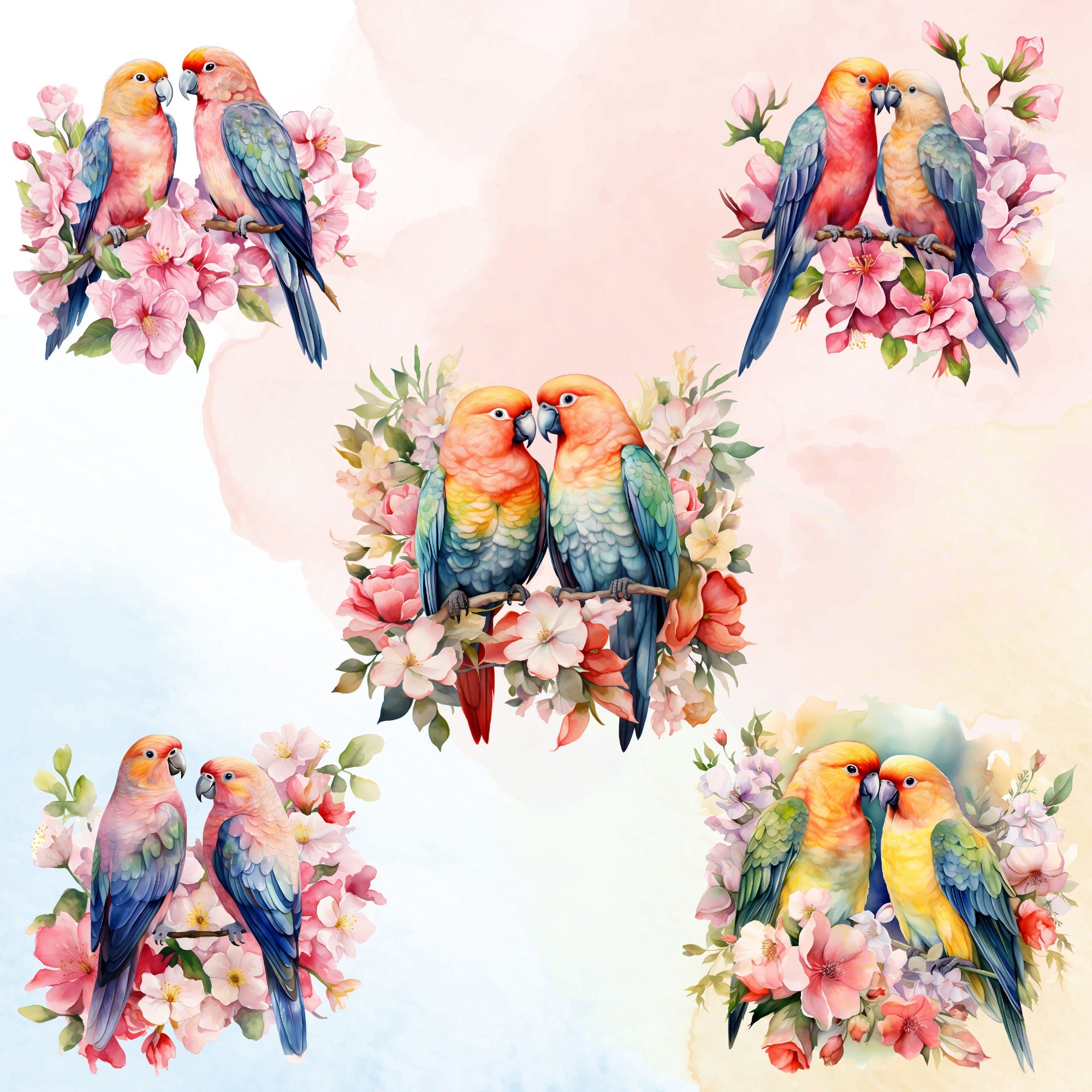 Lovebirds Watercolor Clipart, Valentines Clipart, Bird Clipart ...
