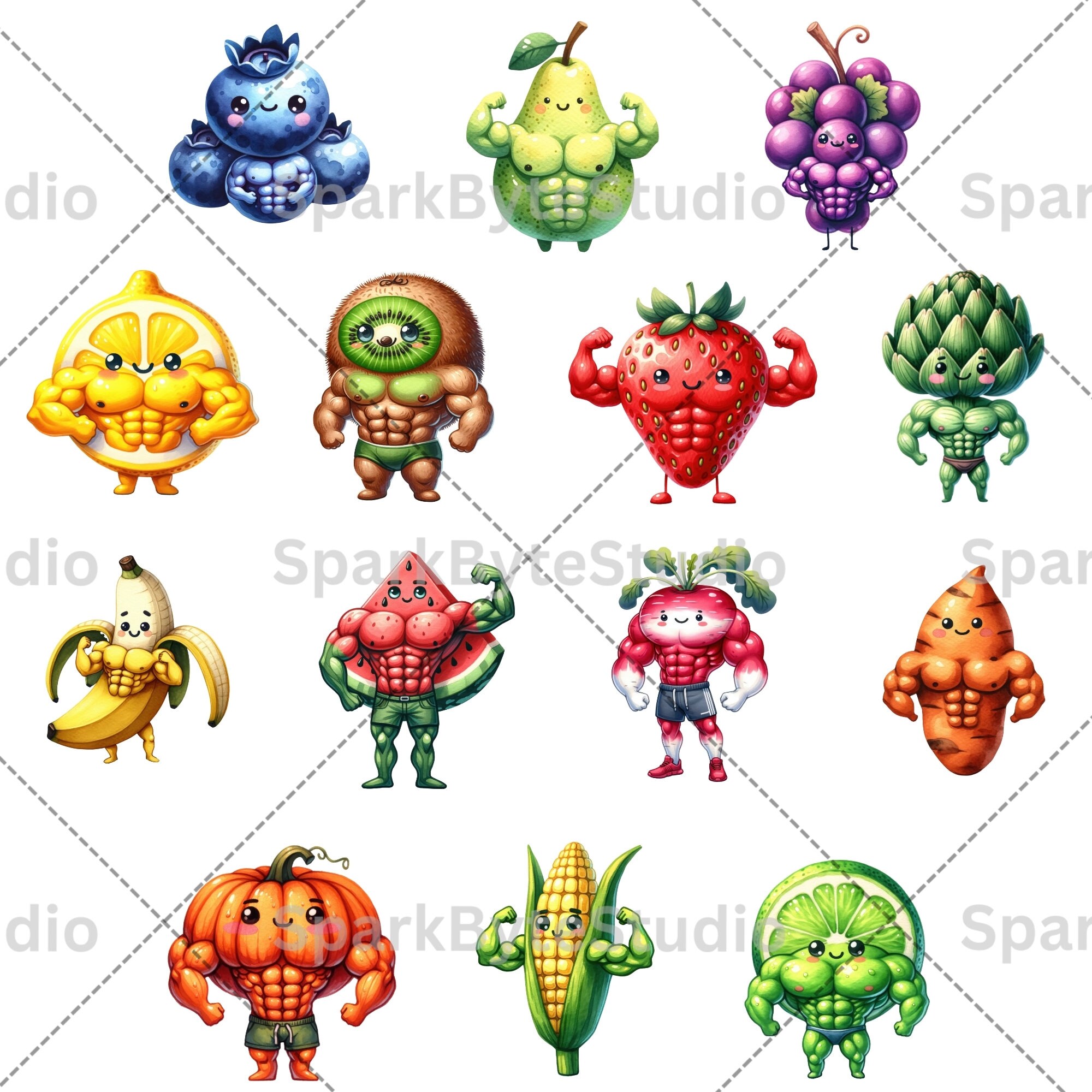 Cute Veggie Six Pack Clipart, Whimsical Vegitables Clipart, Funny ...