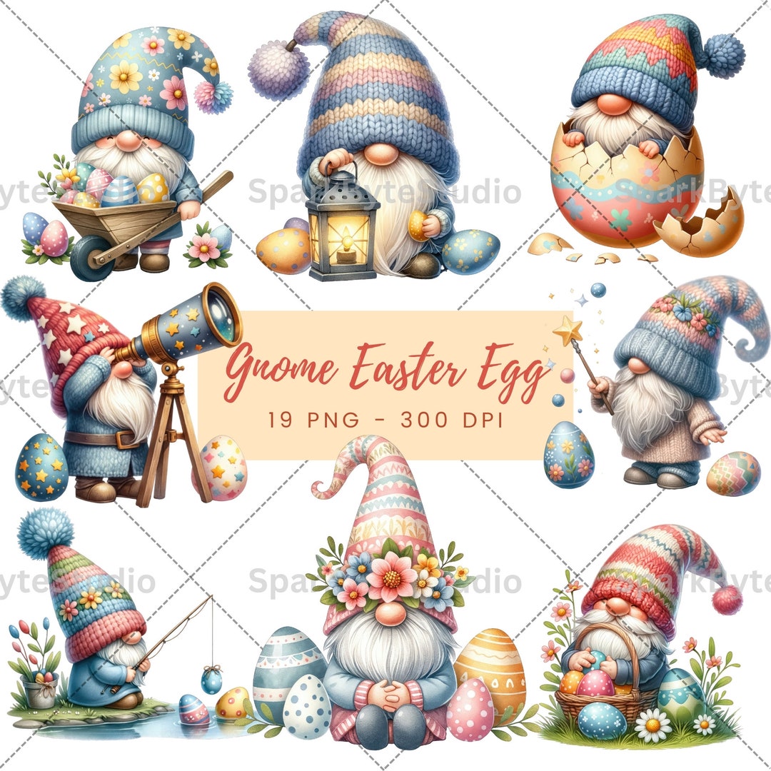 Gnome Easter Egg Clipart, Watercolor Clipart, Easter Egg Clipart ...