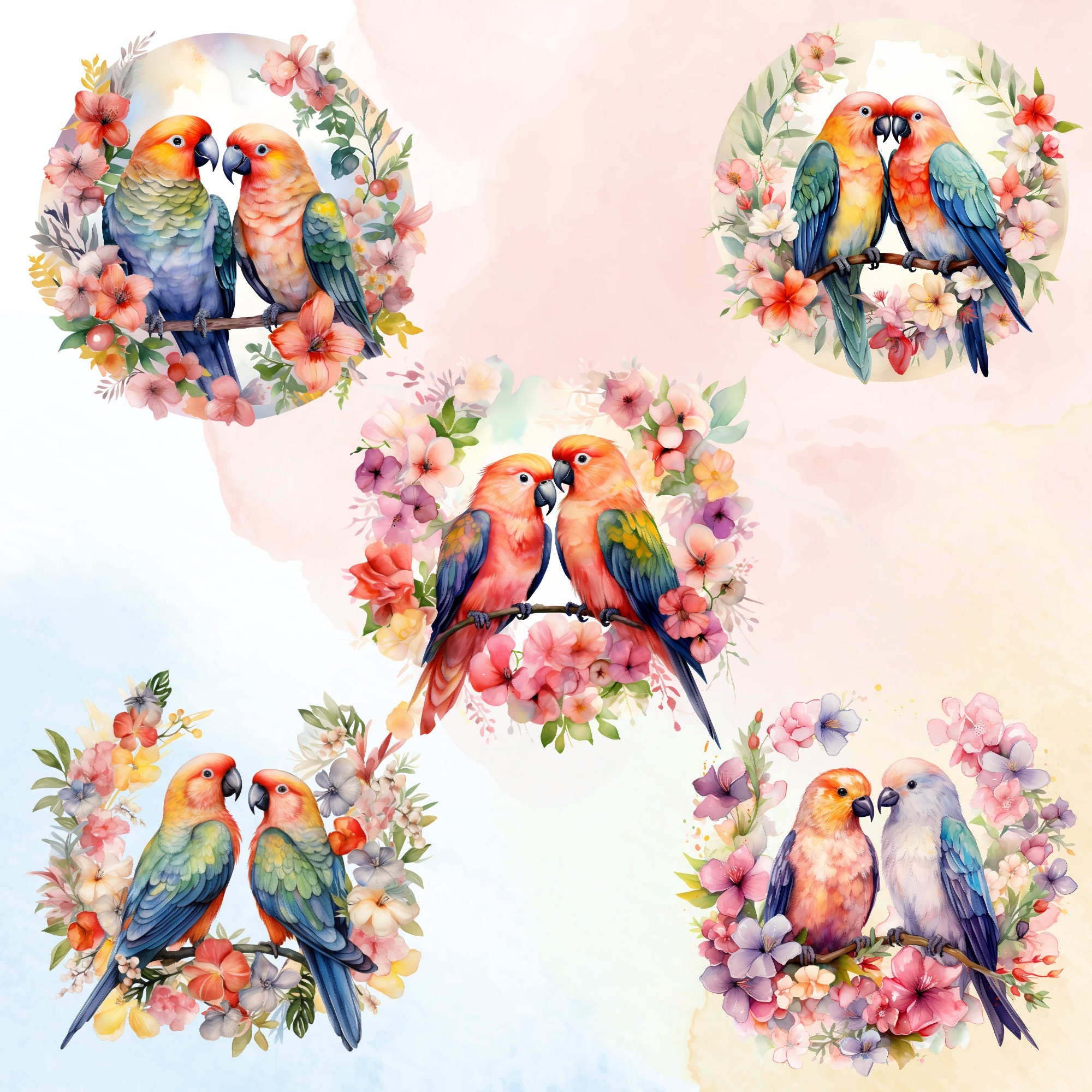 Lovebirds Watercolor Clipart, Valentines Clipart, Bird Clipart ...
