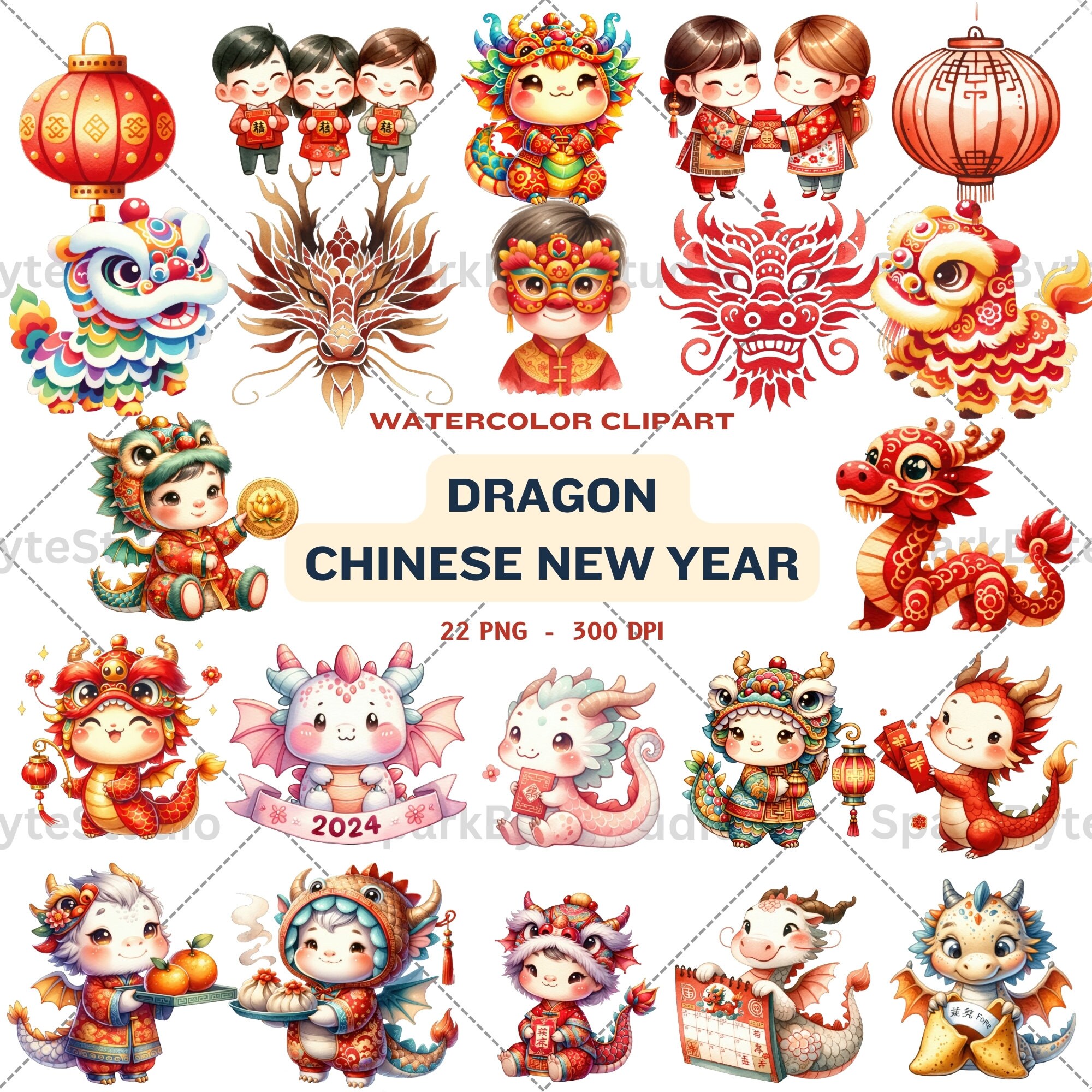 Dragon Chinese New Year 2024 Watercolor Clipart,cute Dragon Clipart ...