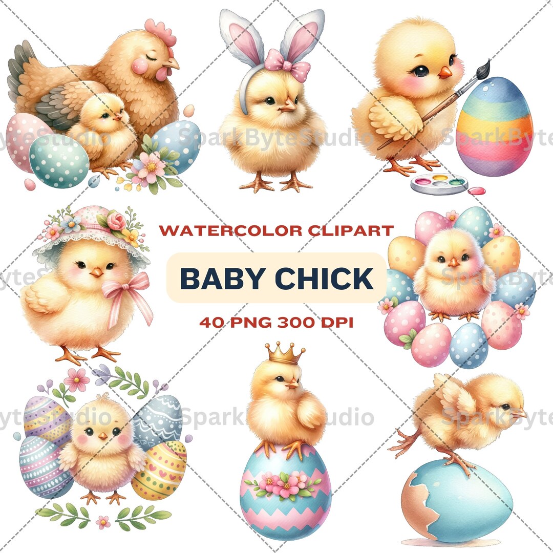Baby Chick Watercolor Clipart, Easter Clipart, Spring Clipart, Baby ...