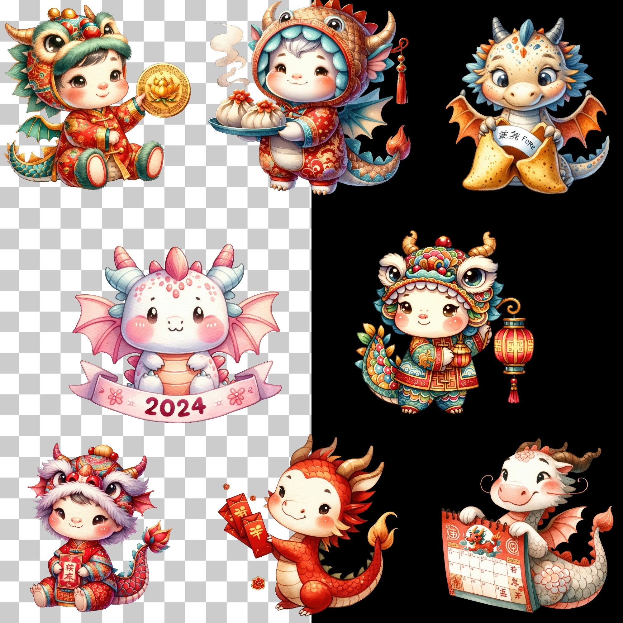 Dragon Chinese New Year 2024 Watercolor Clipart,cute Dragon Clipart ...
