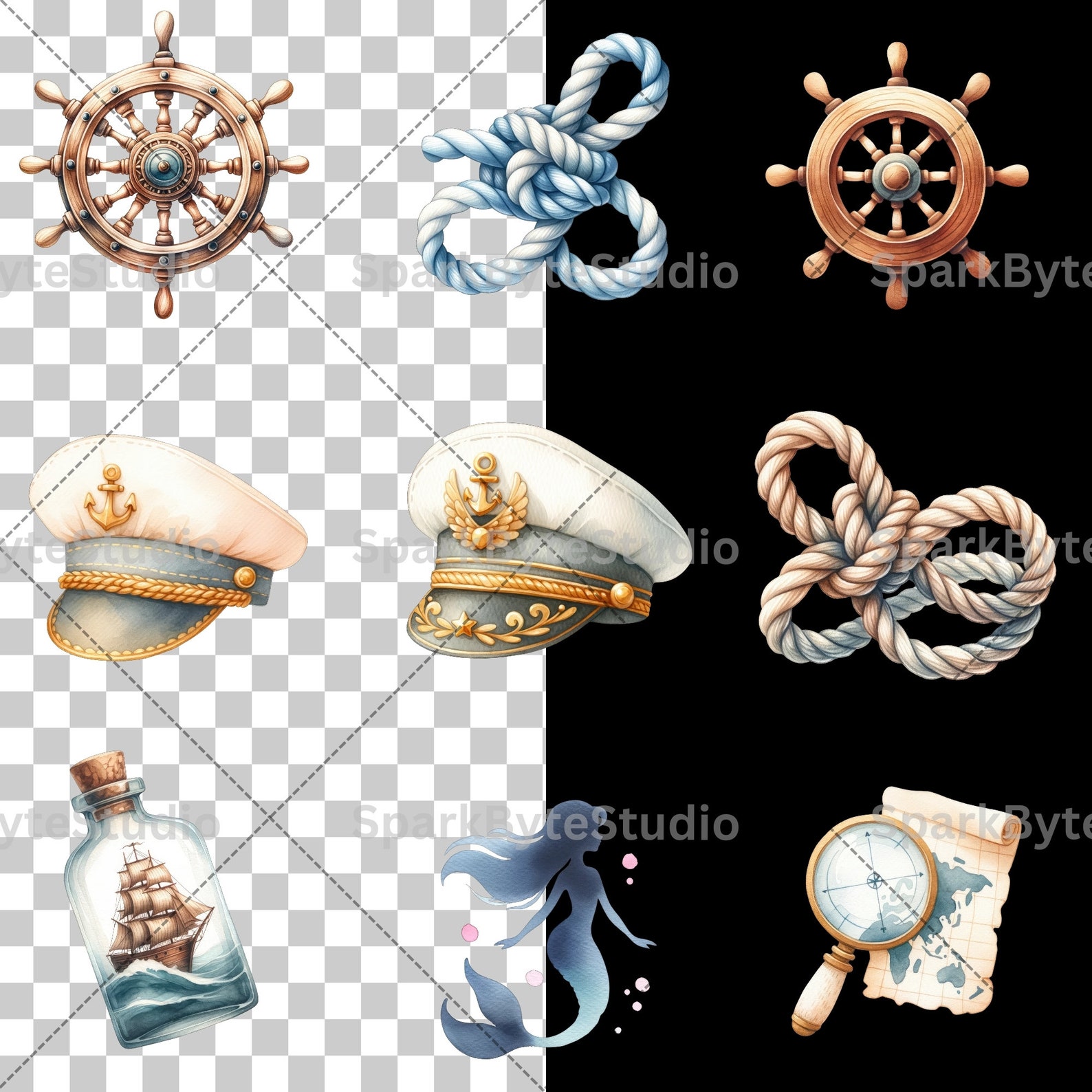 Nautical Clipart, Ocean Waves, Lighthouse, Ship, Anchor, Seashell ...