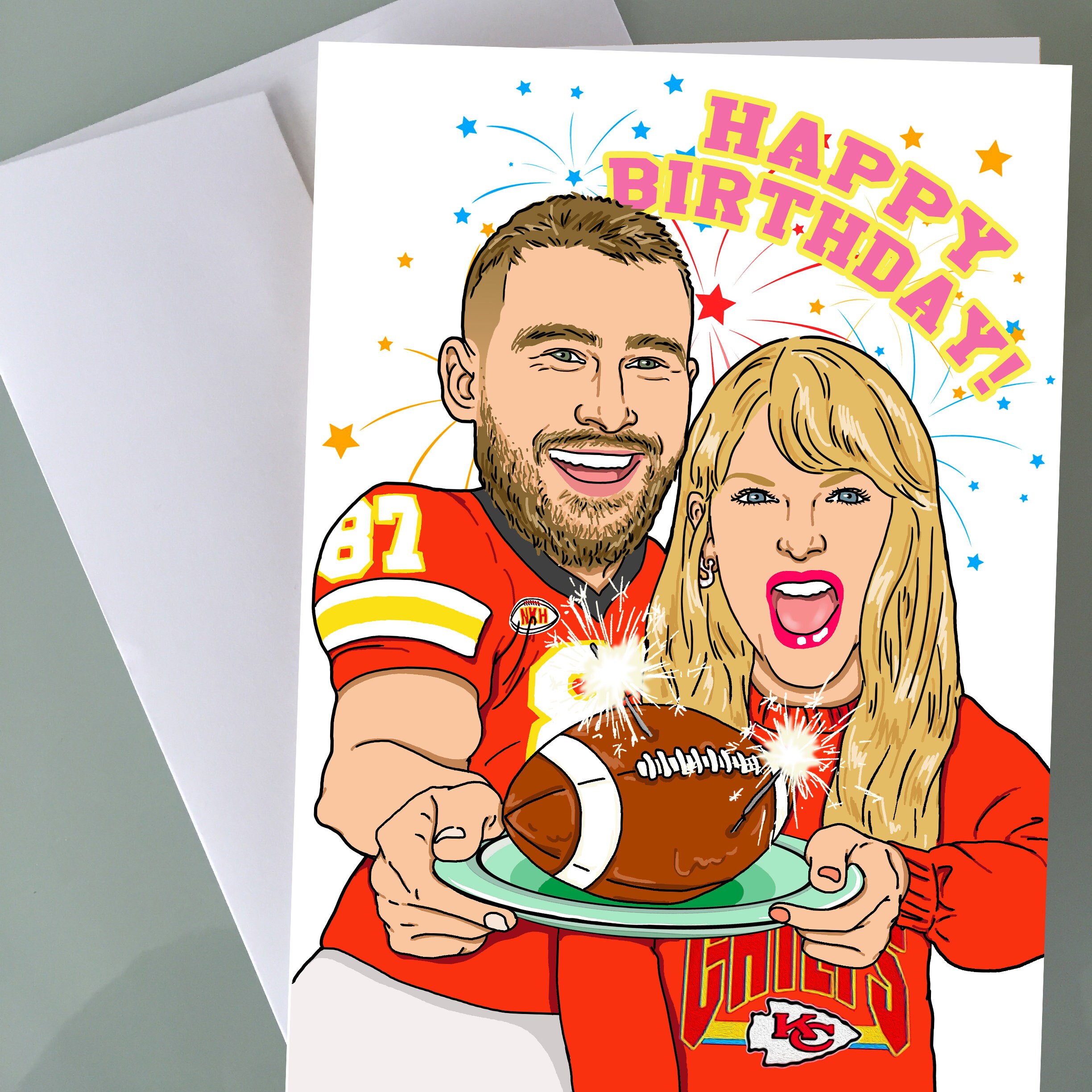 Taylor Swift, Travis Kelce Birthday Card Fun Art Swiftie Birthday Cards ...