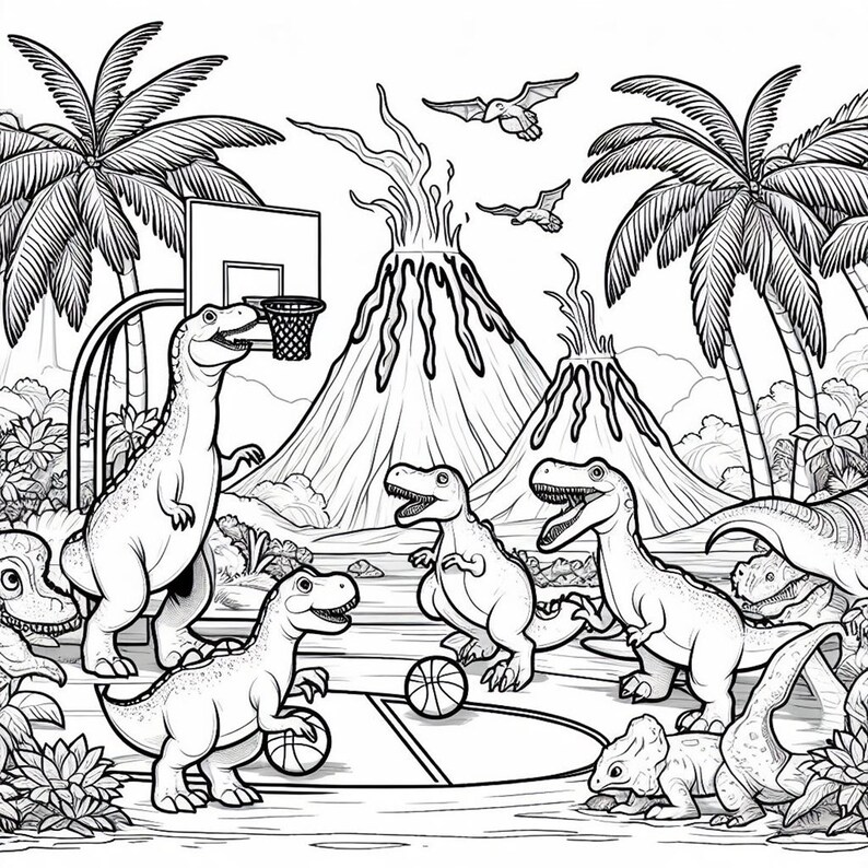 Dinosaur Printable Coloring Book - Basketball (30 Pages) - Etsy