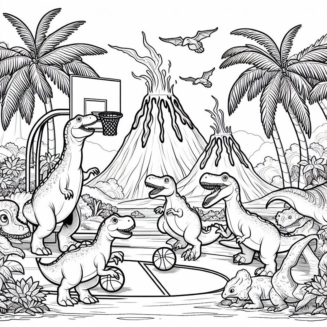 Dinosaur Printable Coloring Book - Basketball (30 Pages) - Etsy