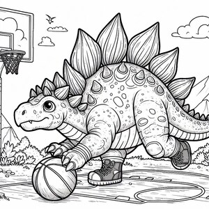 Dinosaur Printable Coloring Book - Basketball (30 Pages) - Etsy