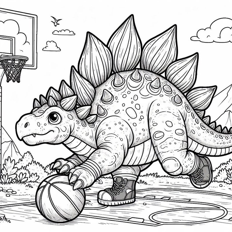 Dinosaur Printable Coloring Book - Basketball (30 Pages) - Etsy Canada