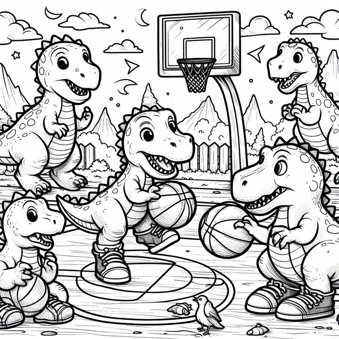 Dinosaur Printable Coloring Book - Basketball (30 Pages) - Etsy