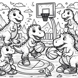 Dinosaur Printable Coloring Book - Basketball (30 Pages) - Etsy UK