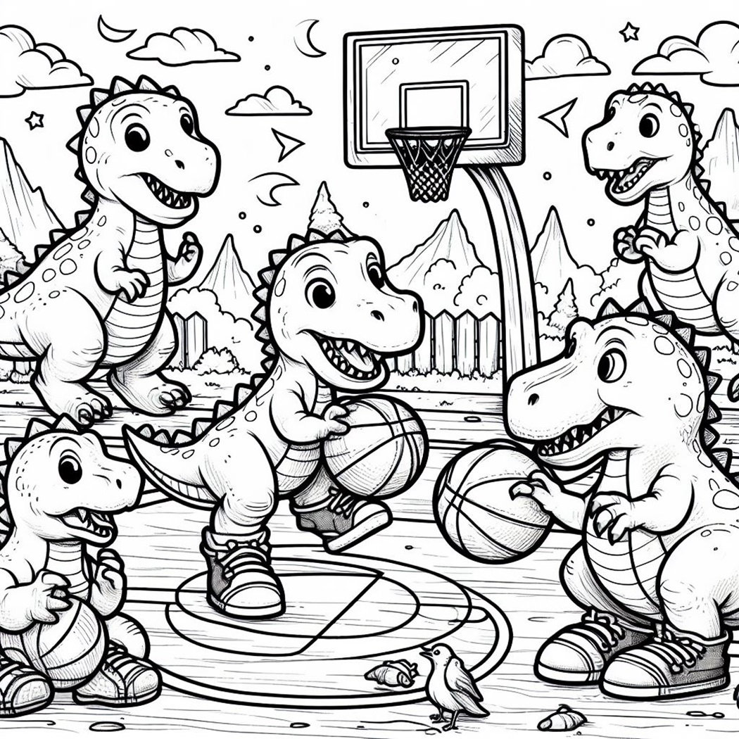 Dinosaur Printable Coloring Book - Basketball (30 Pages) - Etsy
