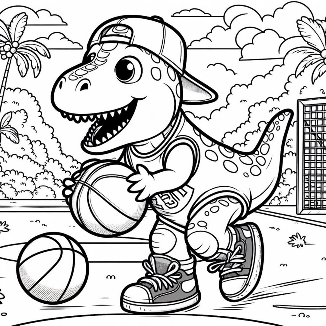Dinosaur Printable Coloring Book Basketball 30 Pages - Etsy