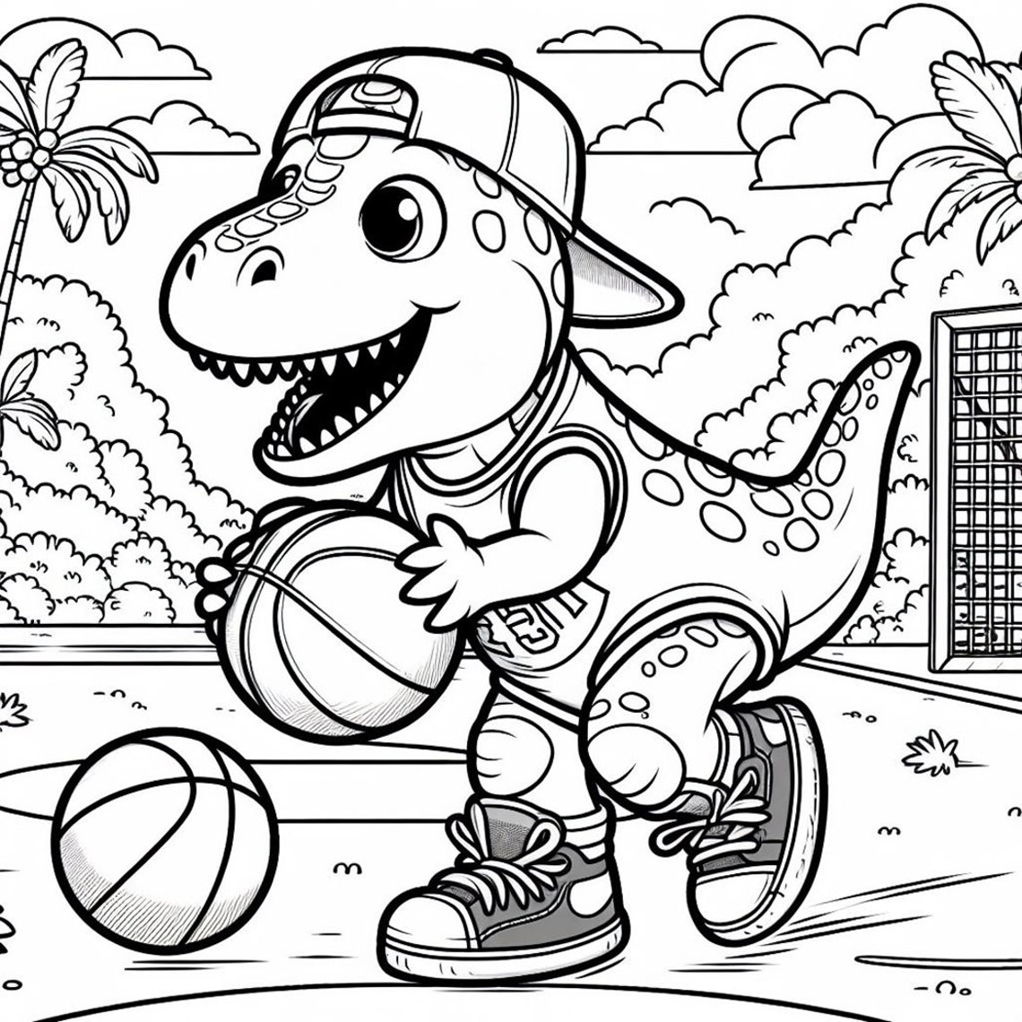 Dinosaur Printable Coloring Book - Basketball (30 Pages) - Etsy