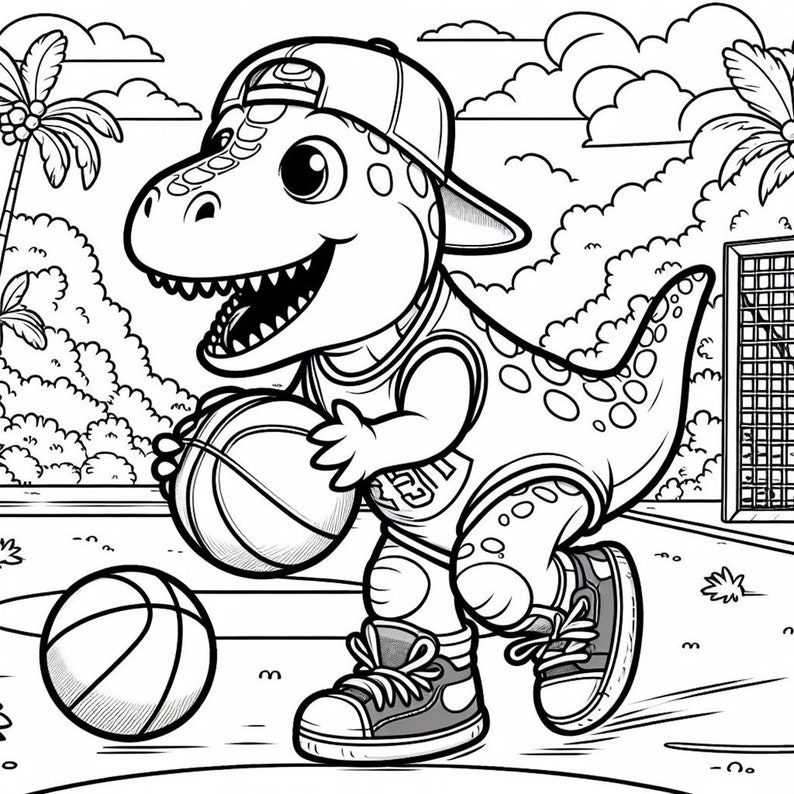Dinosaur Printable Coloring Book - Basketball (30 Pages) - Etsy UK
