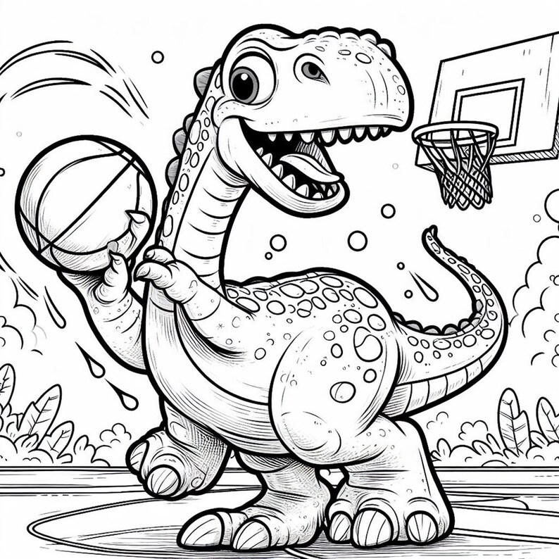 Dinosaur Printable Coloring Book - Basketball (30 Pages) - Etsy