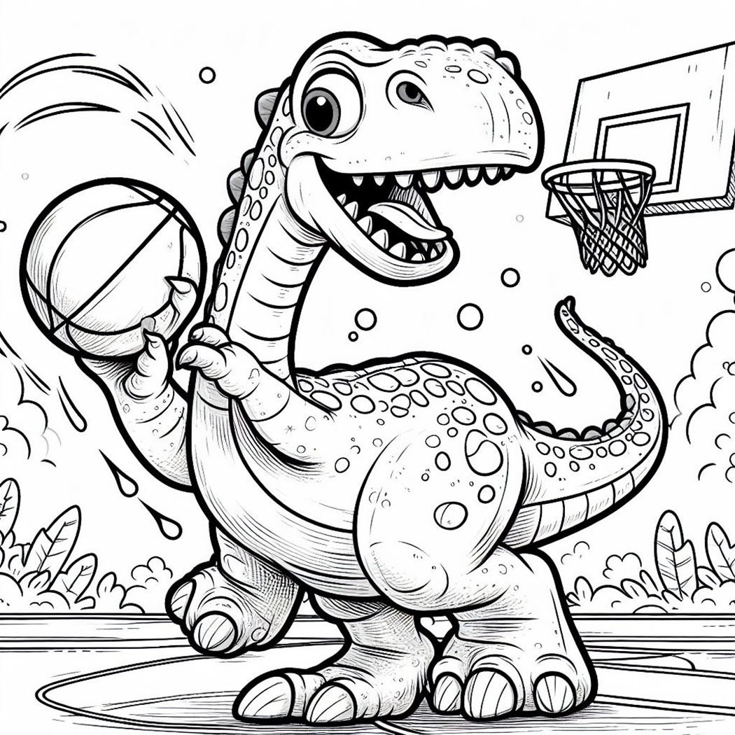 Dinosaur Printable Coloring Book - Basketball (30 Pages) - Etsy