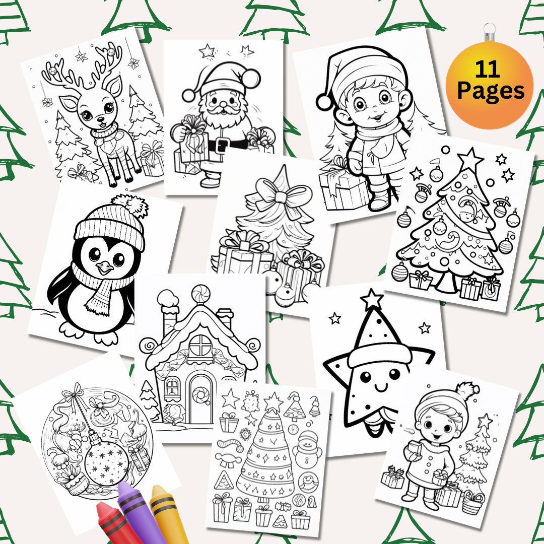 11 Holiday Coloring Pages - Etsy