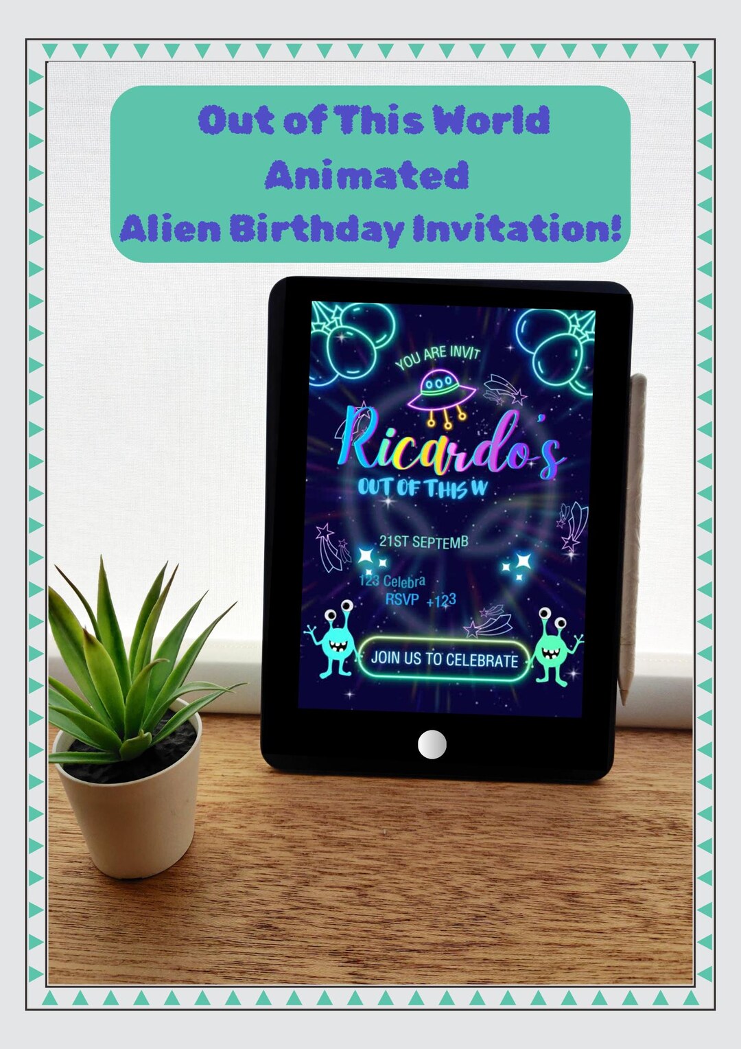 Editable Alien Birthday Invitation, Animated Outer Space Kids Party ...