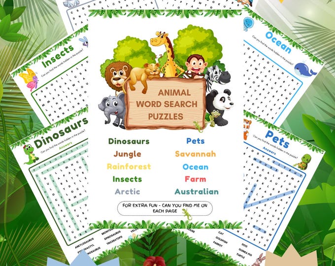 Animal Word Search Puzzle - Etsy Canada