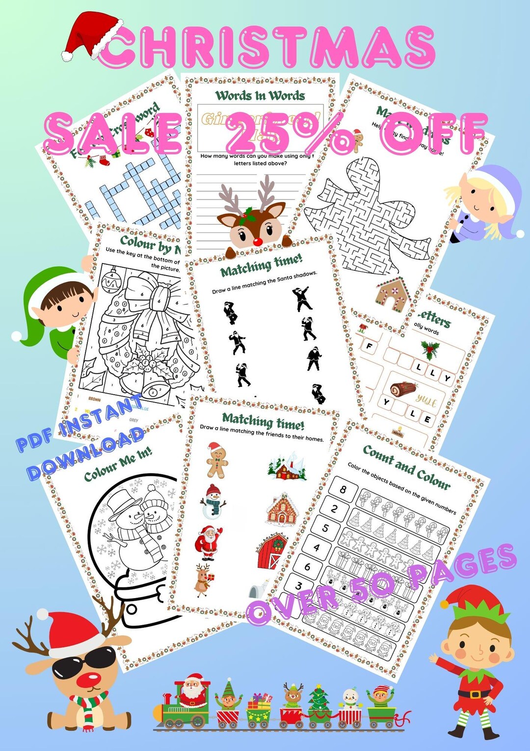 50 Printable Christmas Activities, Christmas Activity Bundle, Kid's ...