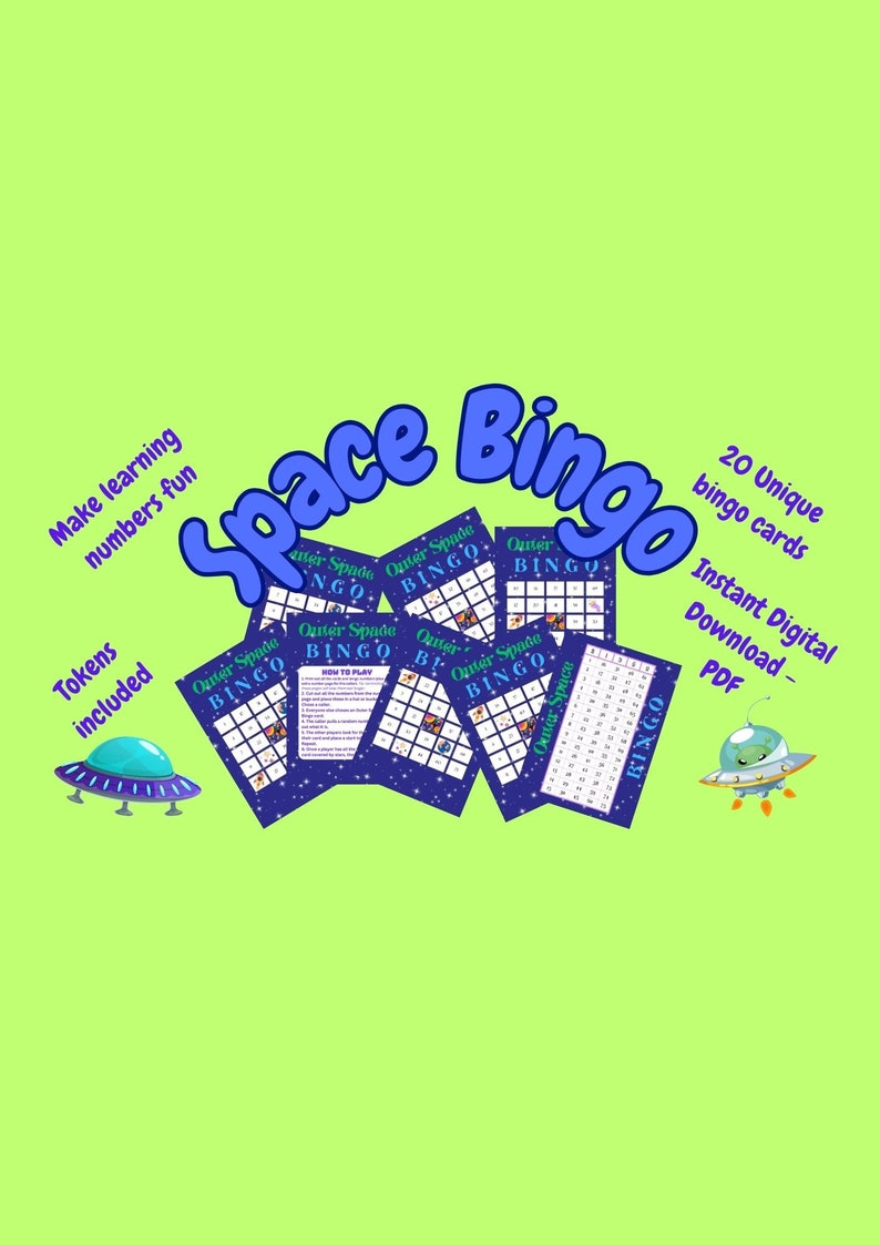 Bingo Printable Space Party Game - 20 Bingo Cards - Space Birthday ...