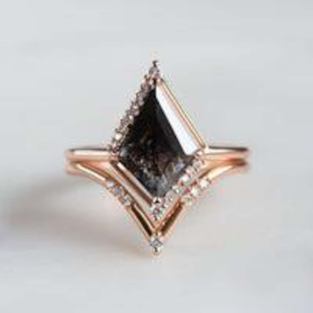 1.5 CT Salt and Pepper Diamond Kite Engagement Ring Diamond Ring 14K ...