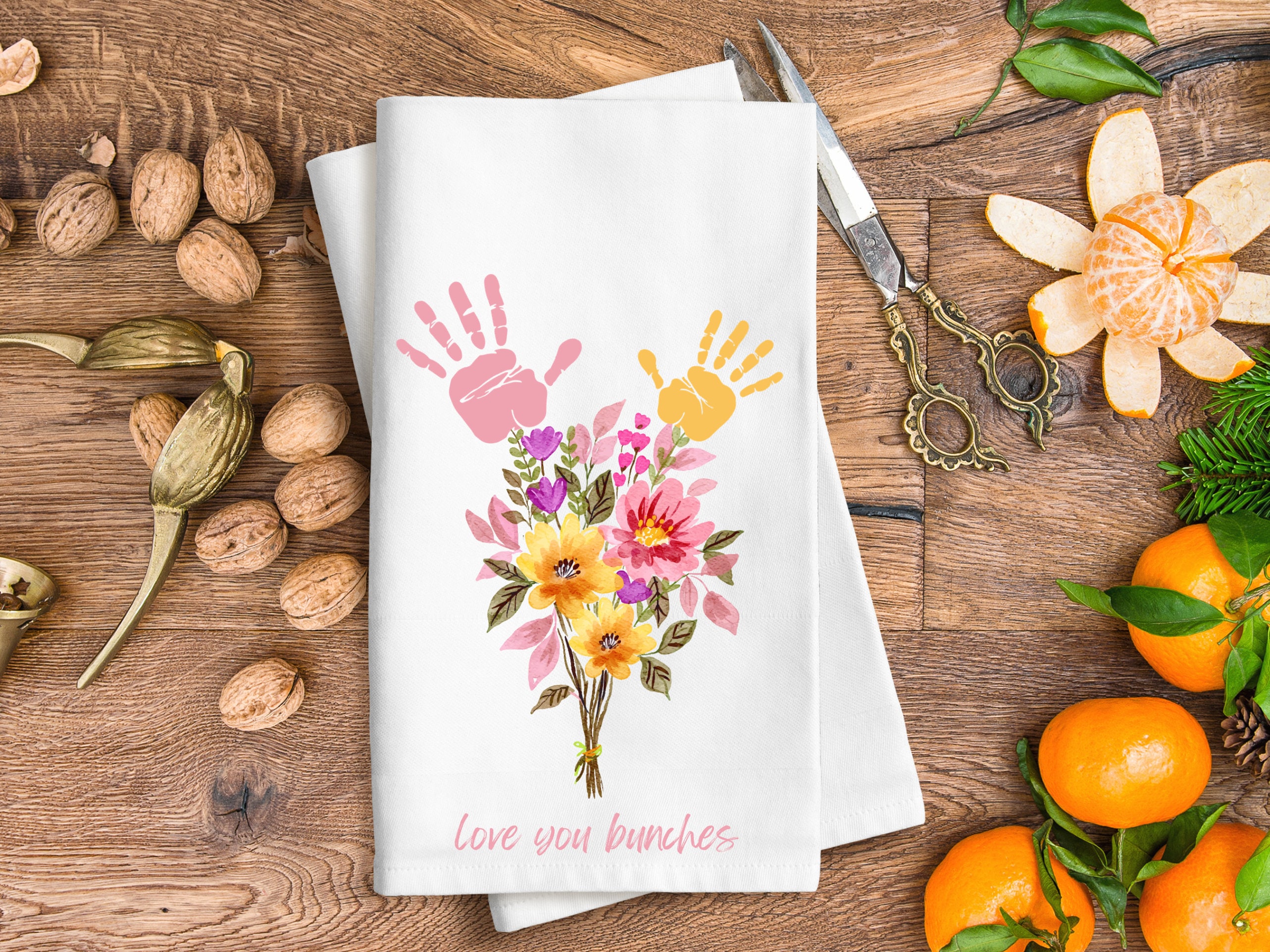 Handprint Gift - DIY Craft- Personalized Tea Towel - Floral Bouquet ...