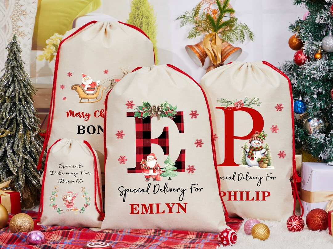 Personalized Santa Sackchristmas Bags With Namealphabet - Etsy
