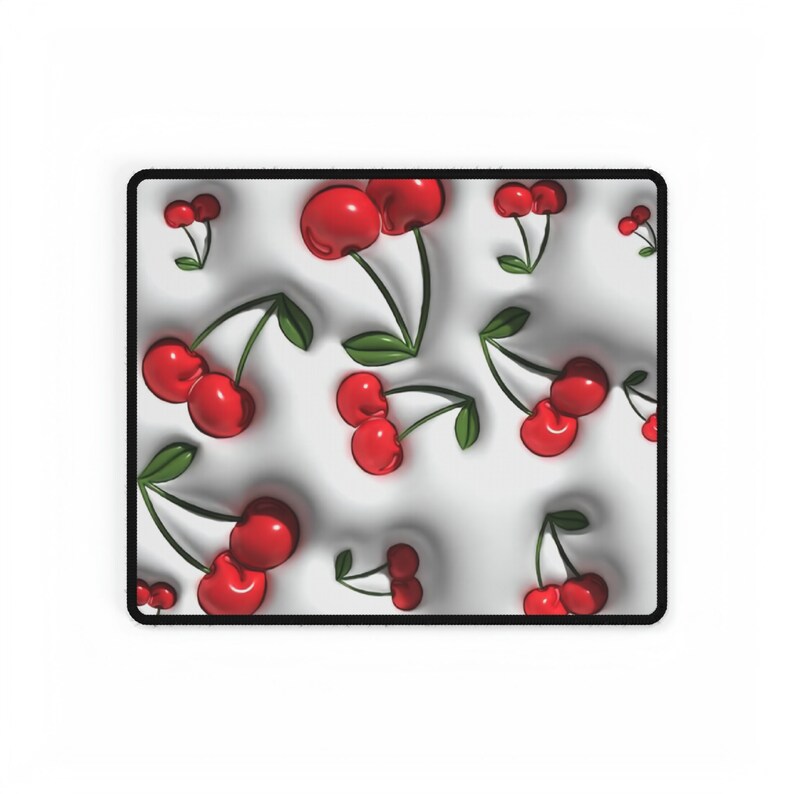 3D Effect Cherries in Cream Desk Mat Aesthetic Cherry Decor Tech ...