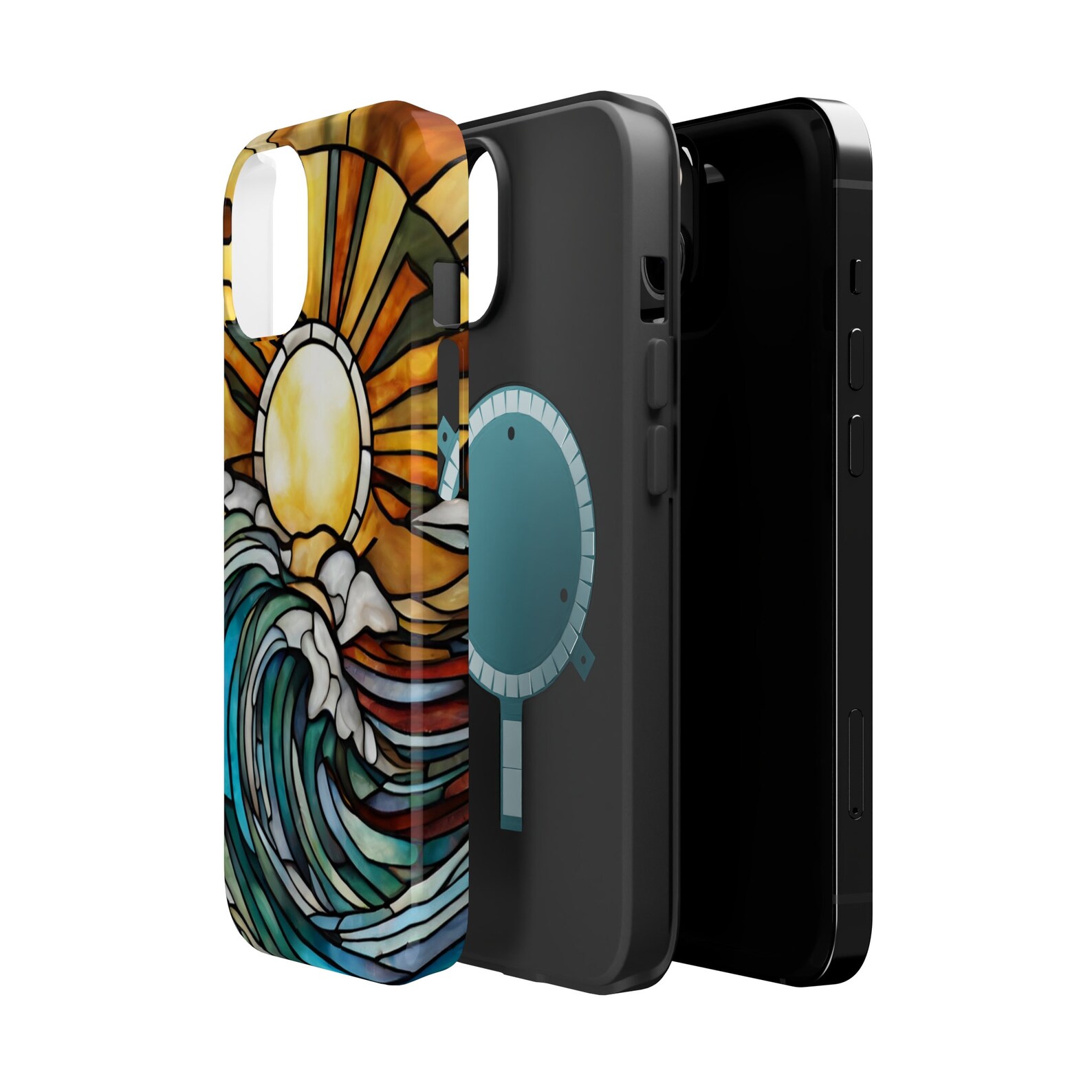 Waves and Sun Rays Stained Glass Illusion Print Magsafe Phone Case for iPhone 15 14 13 Pro Max ...