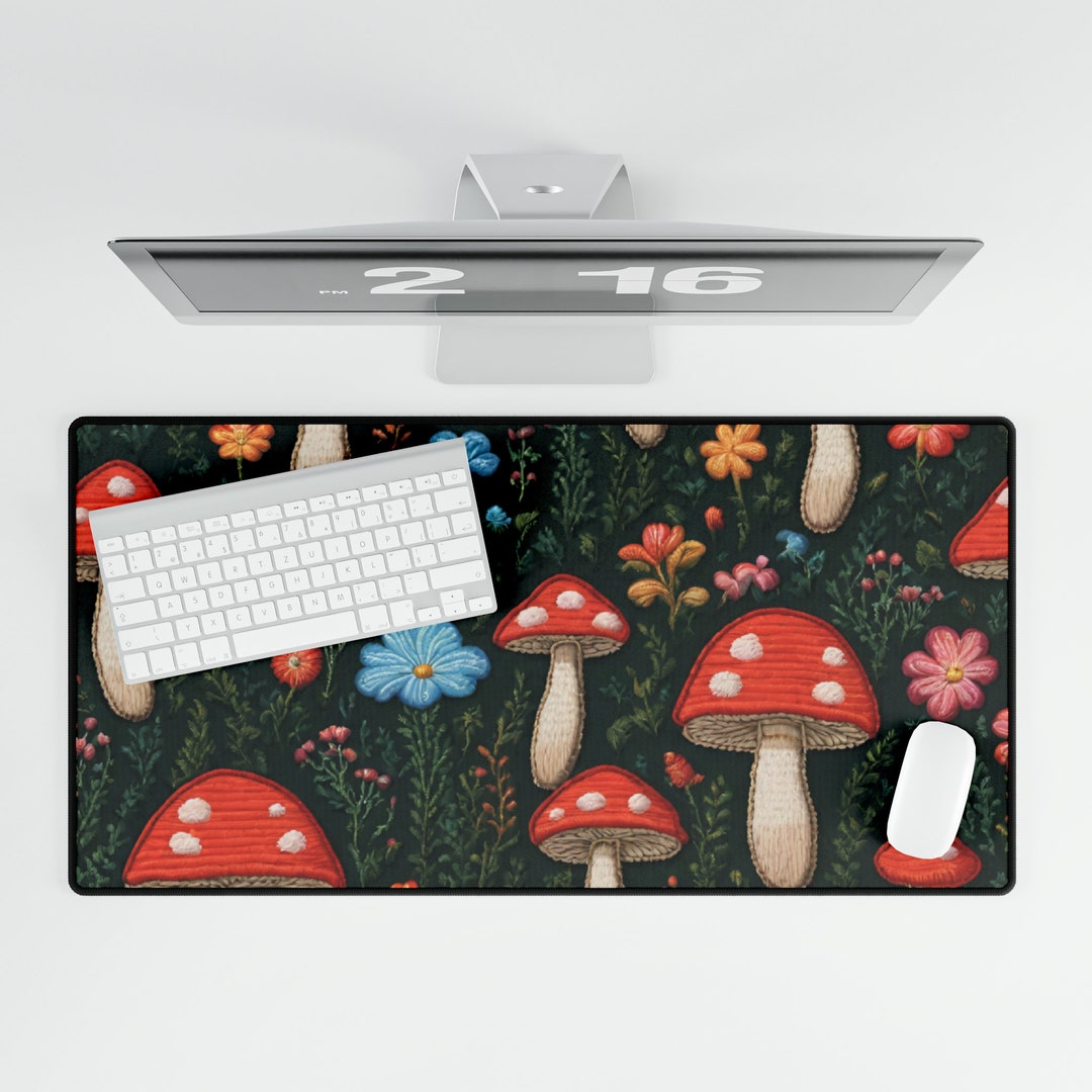 Botanical Mushroom Desk Mat Dark Cottagecore Mat, Floral Desk Mat ...