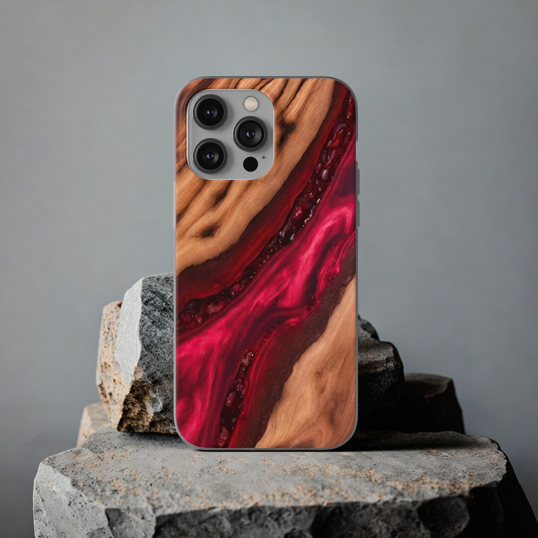 FLEXI Wood and Red Epoxy Resin iPhone Case for iPhone 14 13 12 11 X Pro ...