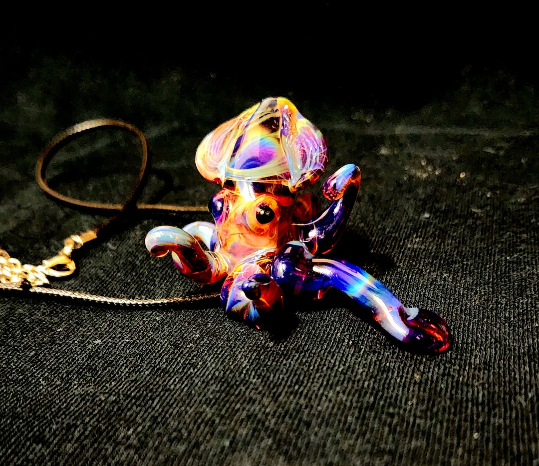 Galaxy Rainbow Squid Octopus Spoon Pendant Necklace Glass - Etsy