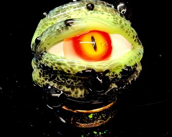 2.1 Glass Creature 4 Eyeball Marble With Metal Stand Curio Glassblown ...