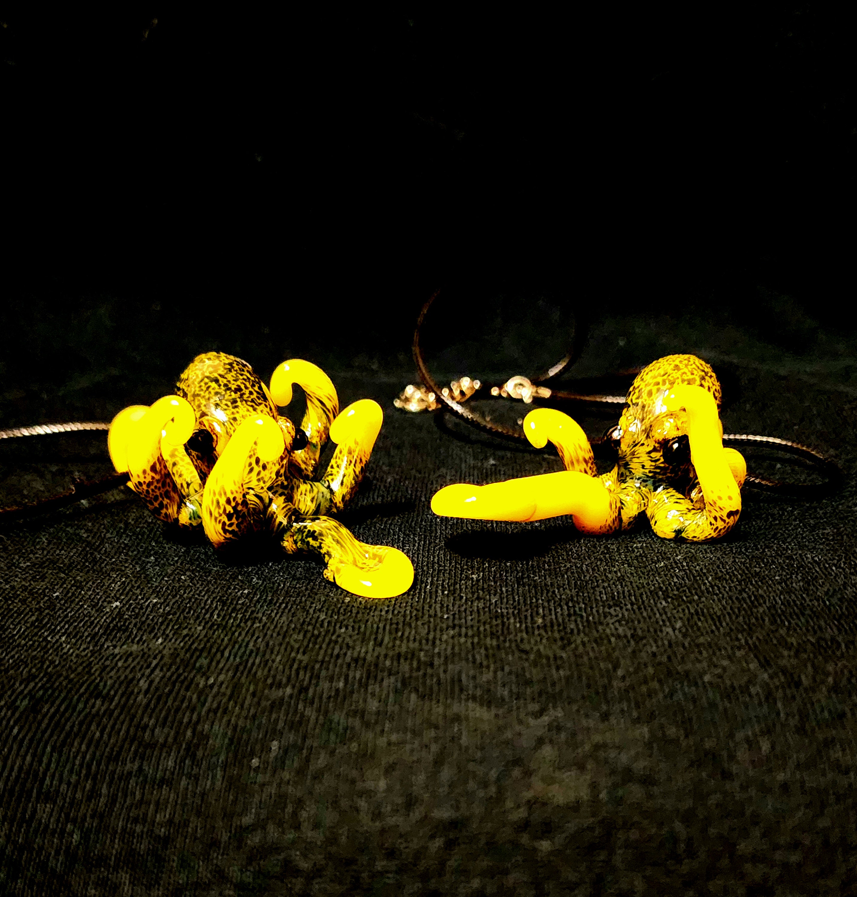 Black and Yellow Speckled Squid Octopus Spoon Pendant Necklace Glass - Etsy